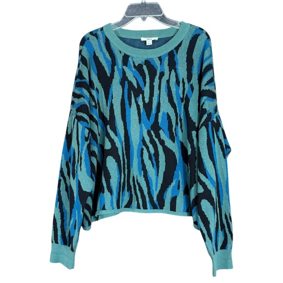 Bar III | Sweaters | Bar Iii Green Black Tiger Stripe Crew Neck Long ...